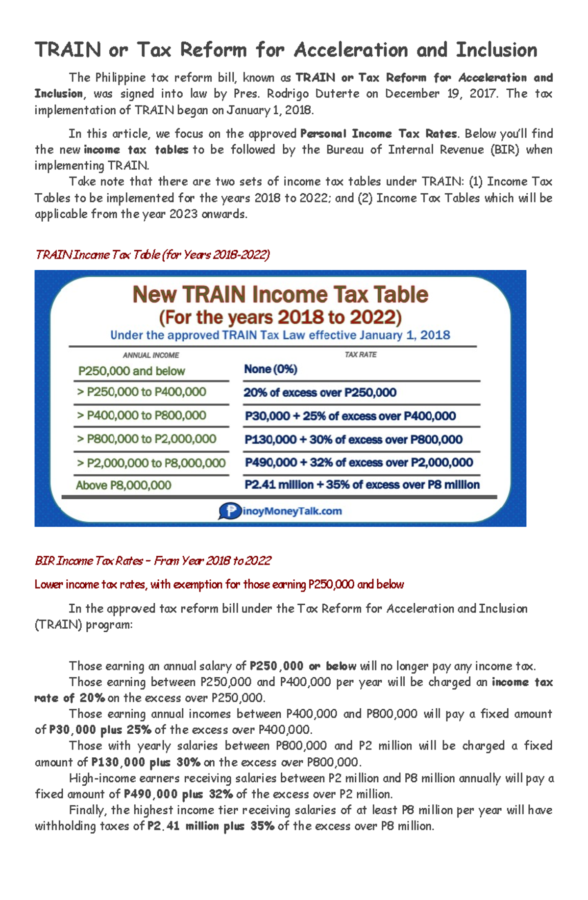 Facts on train law - Lecture notes 1 - TRAIN or Tax Reform for ...