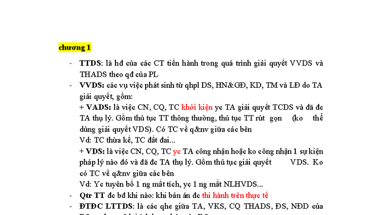 Tóm tắt chương 1 TTDS: Quy trình và Thủ tục Giải quyết Vụ việc Dân sự ...