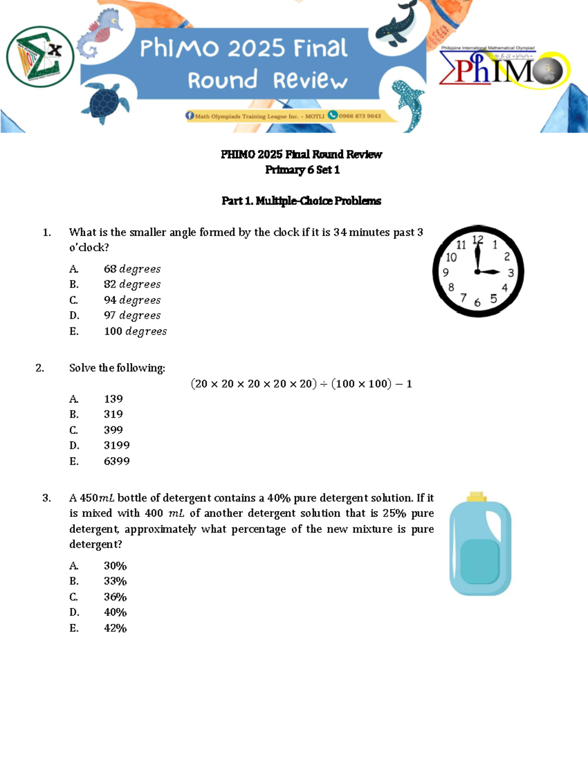 PHIMO 2025 Final Round Review Primary 6 Set 1 Problems - Studocu