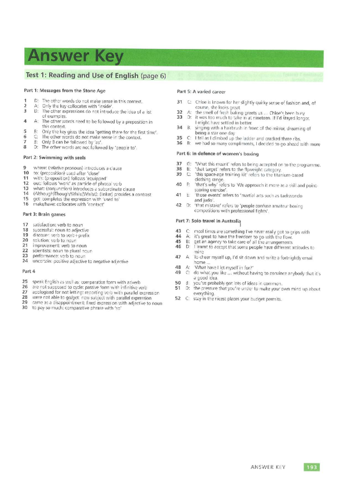 Answer Key: Test 1 - Reading and Use of English (R&UoE) - Studocu