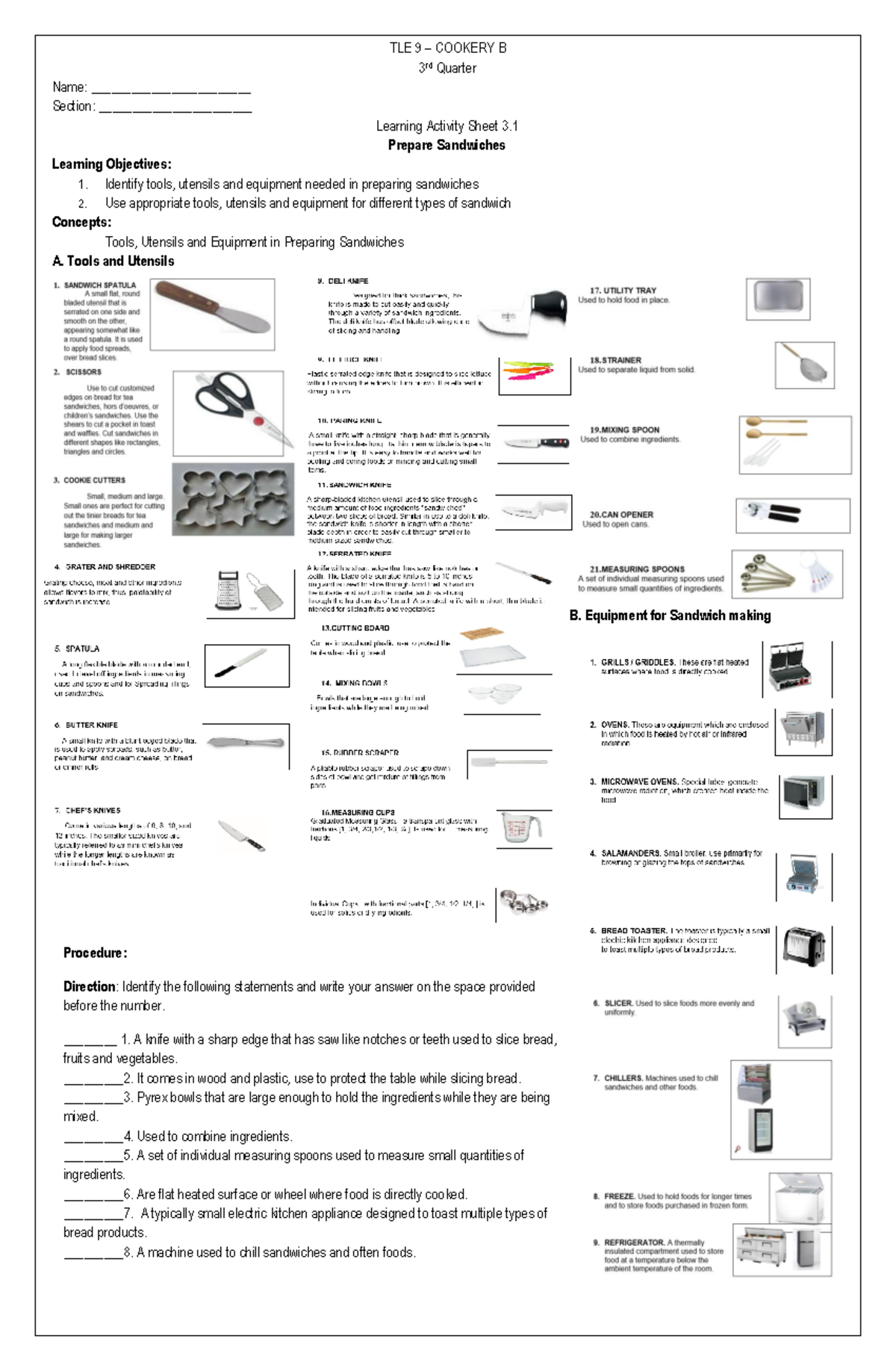 TLE 9 Q3 Learning Activity Sheets - 3 rd Quarter Name ...