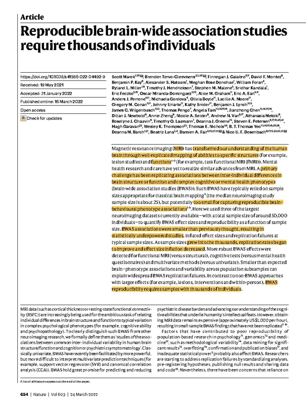 Reproducible Brain-Wide Association Studies (BWAS) Demand Large Samples ...