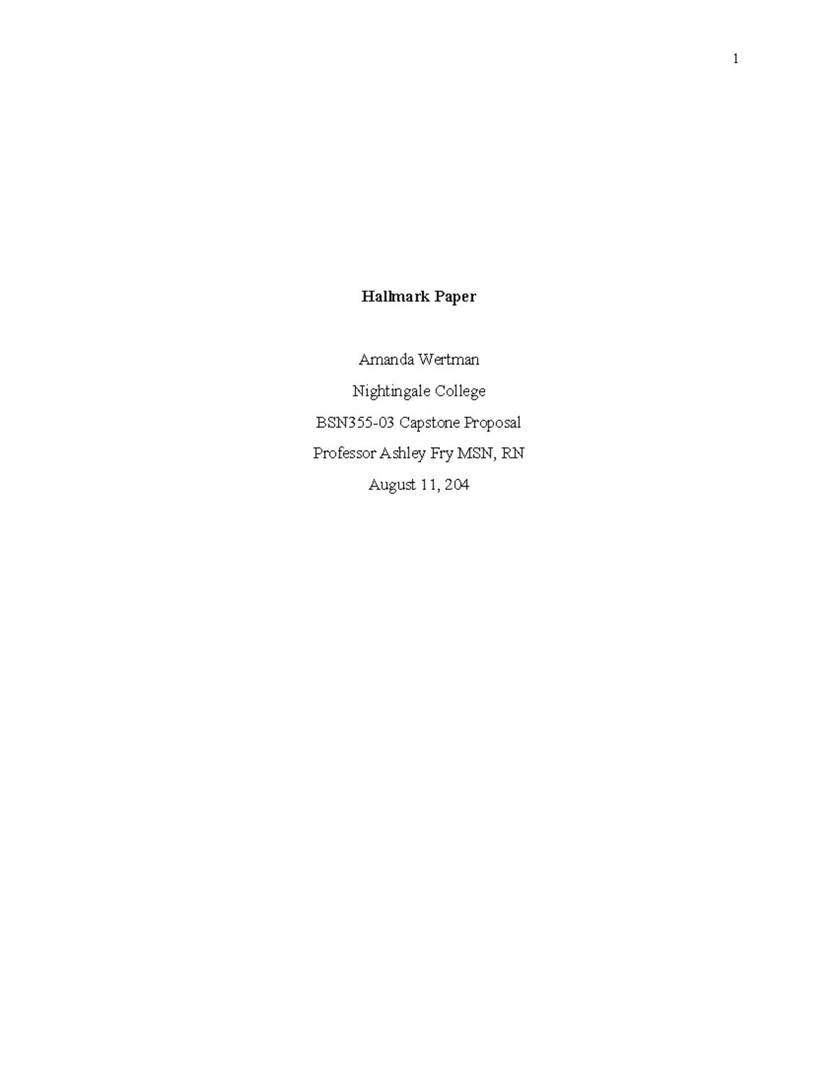 Capstone final paper - Hallmark Paper Amanda Wertman Nightingale ...