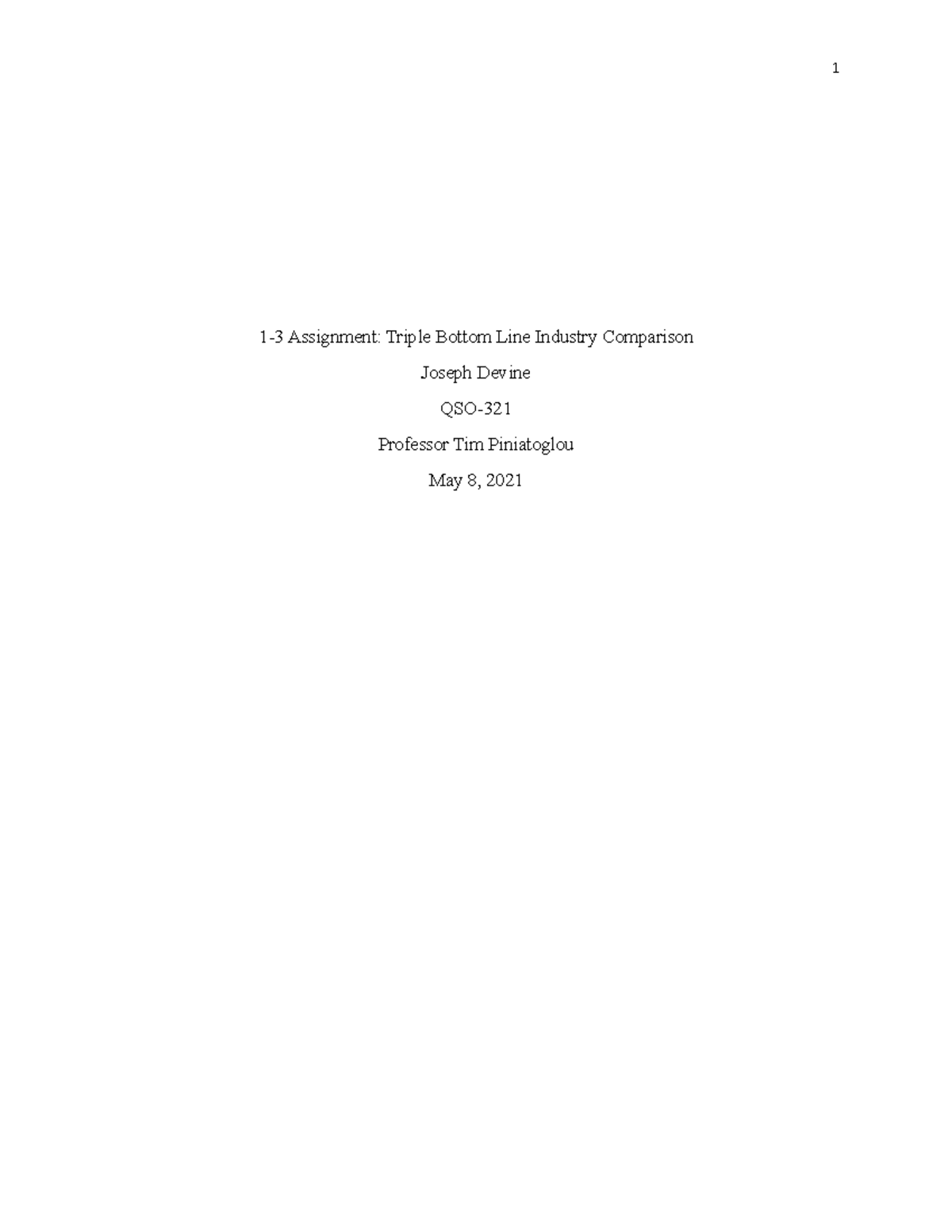 QSO-1-3 Triple Bottom Line: Industry Comparison Analysis - Studocu