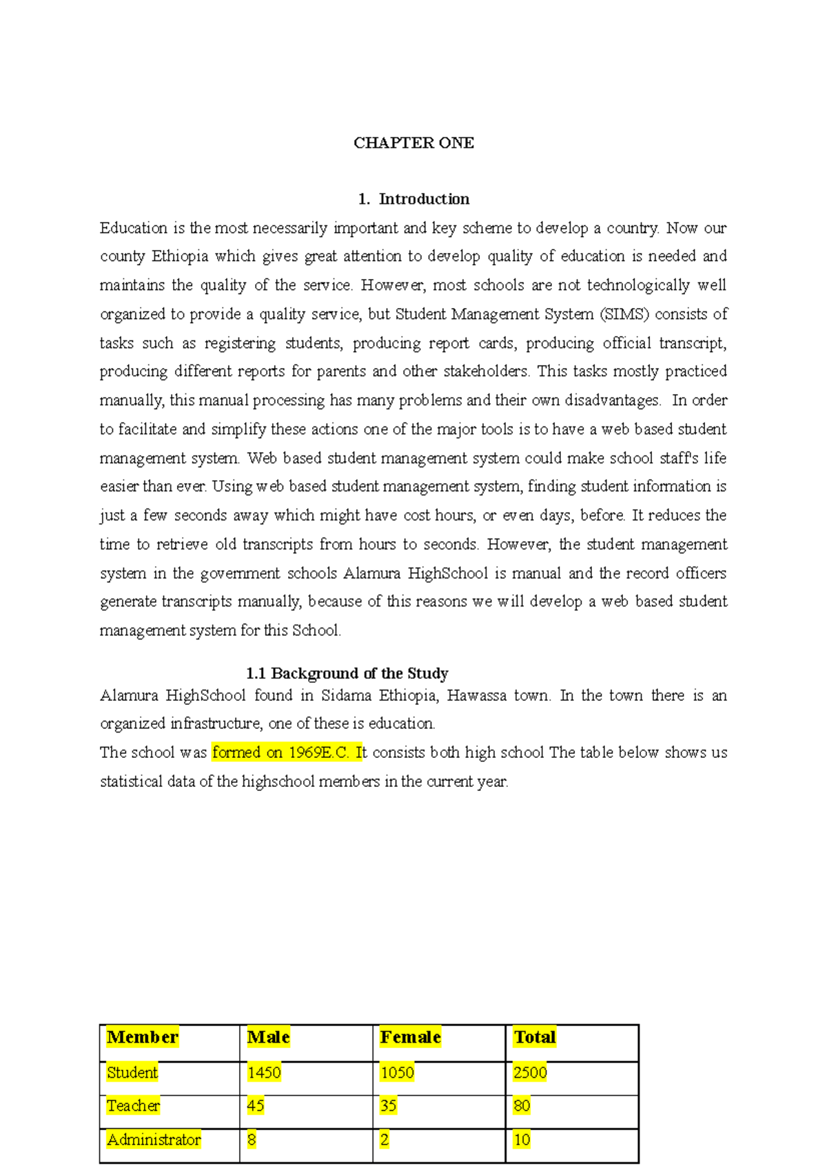 Student management system for Alamura High School - CHAPTER ONE ...