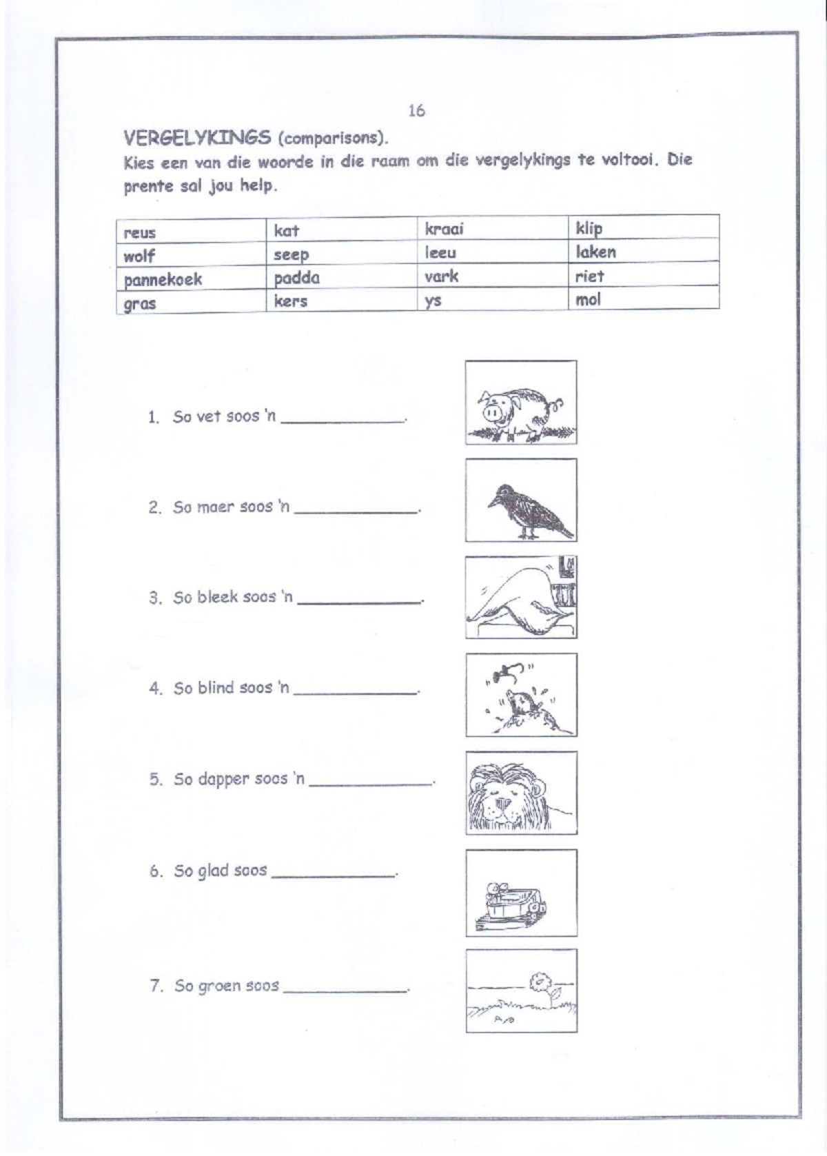 Vergelykings Worksheet: Voltooi die Vergelykings met Woorde - Studocu