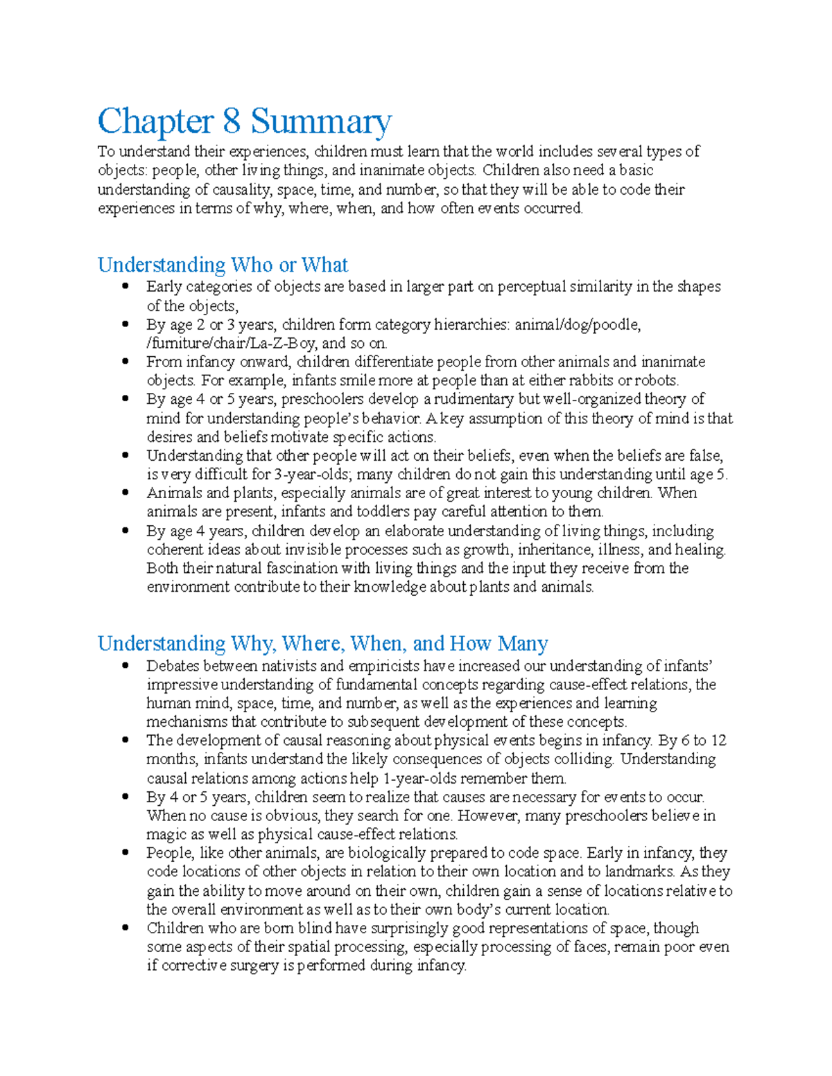Chapter 8 Summary - How Children Develop - Chapter 8 Summary To understand their experiences ...