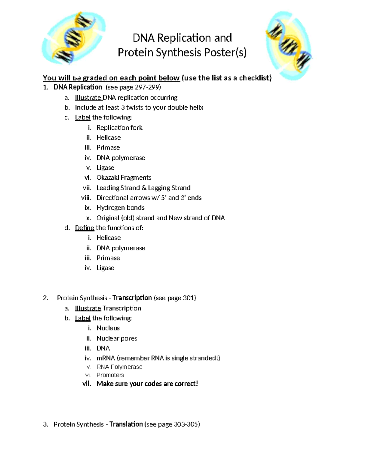 DNA & RNA Posters: DNA Replication & Protein Synthesis (Honors) - Studocu