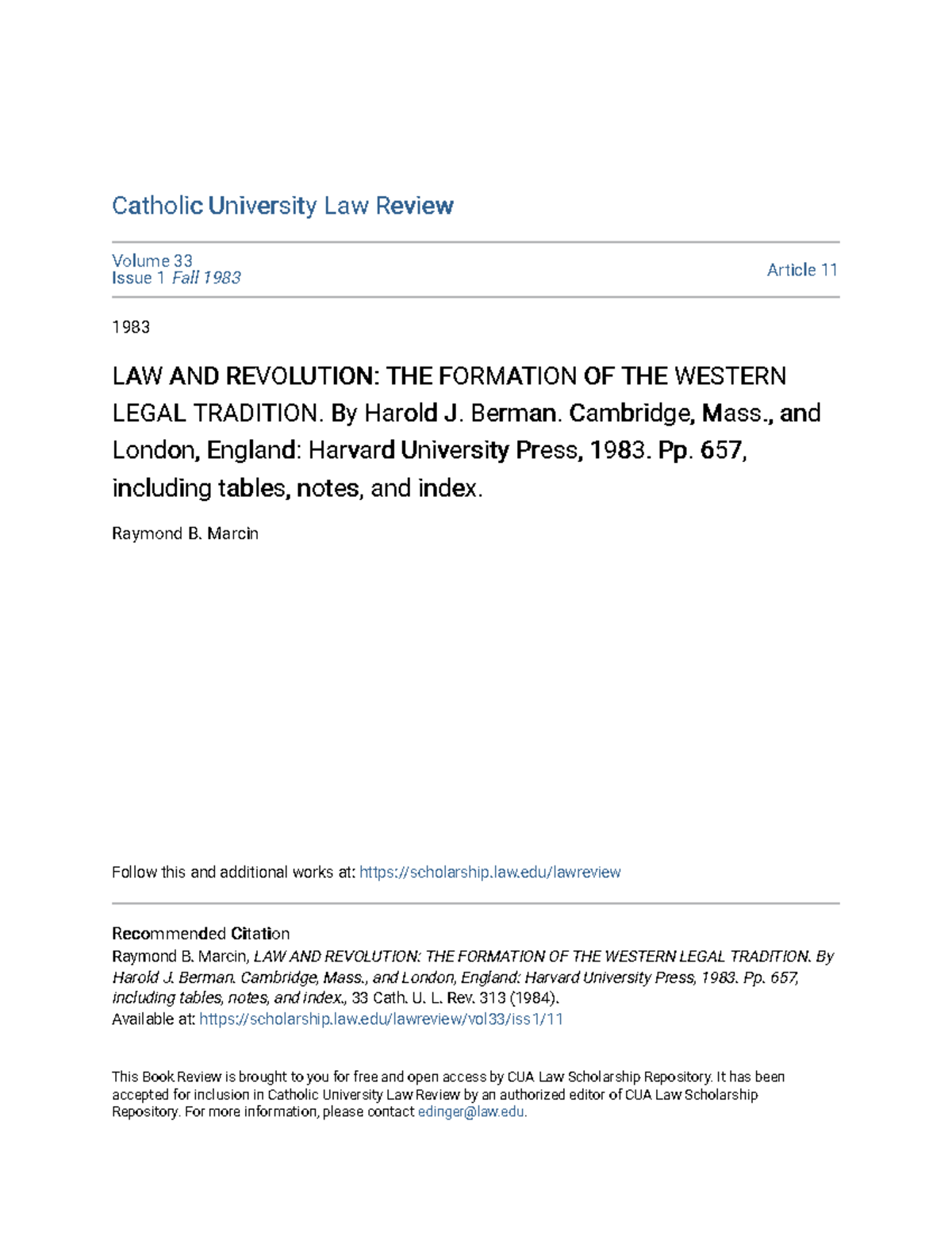 2nd Review of LAW AND REVOLUTION: The Western Legal Tradition - Studocu