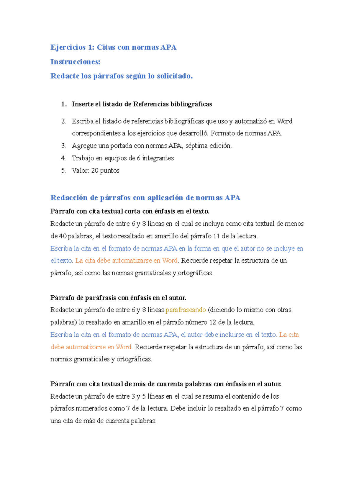 Ejercicios de Citas y Referencias con Normas APA - Actividad 1 - Studocu