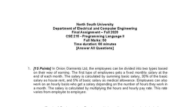 CSE 215 Final Assignment: Employee Salary Calculation Design - Studocu