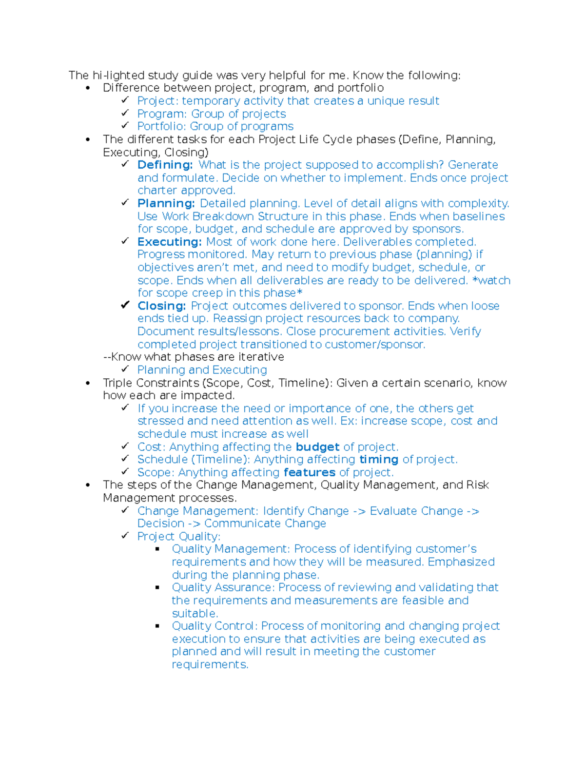 C722 Project Management Study Guide: Key Concepts & Calculations - Studocu
