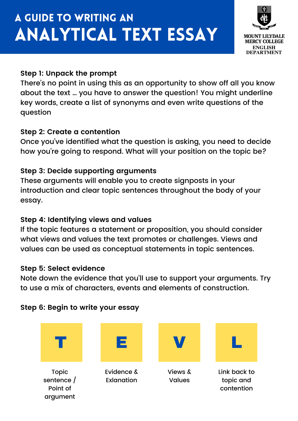 English T E V L Analytical Text Essay Writing Guide - Studocu