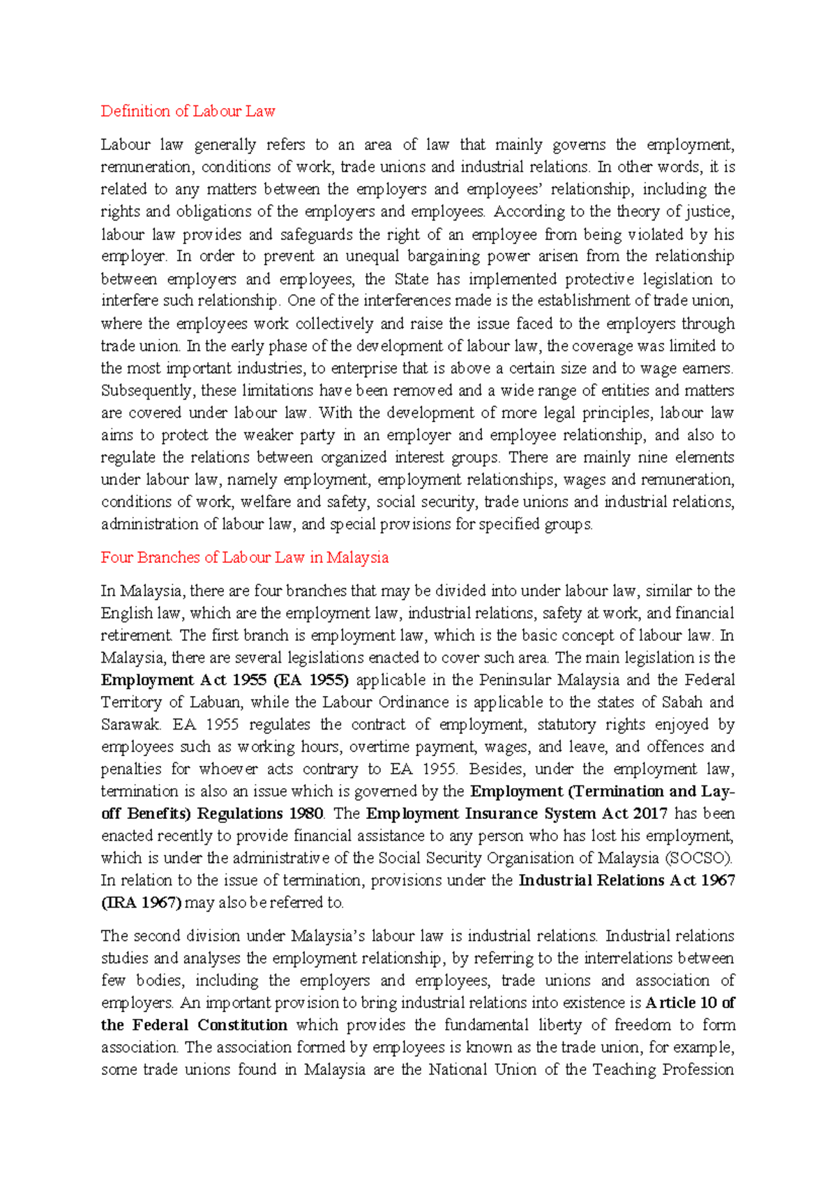 Chapter 1 - Intro to Labour Law: Key Concepts & Framework - Studocu