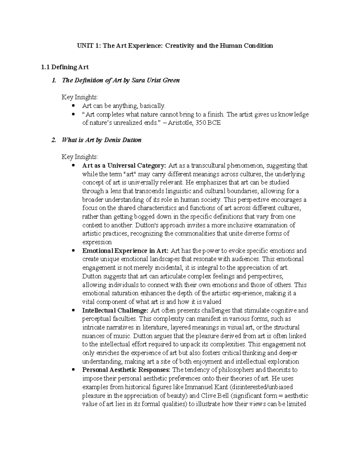Unit 1 reviewer of Critical Perspectives in the Arts - UNIT 1: The Art ...