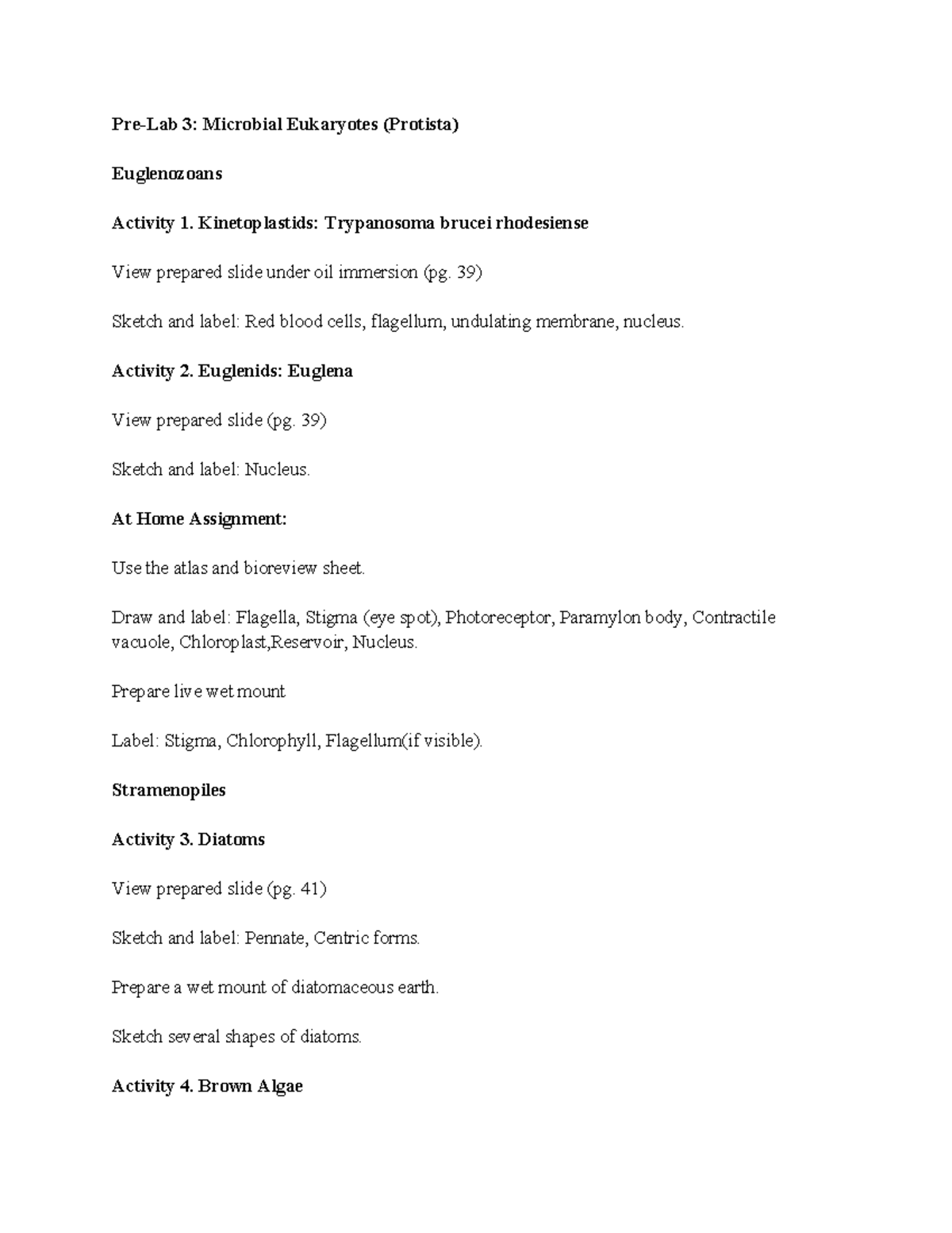 Pre-Lab Activities for Microbial Eukaryotes (Protista) 3 - Studocu