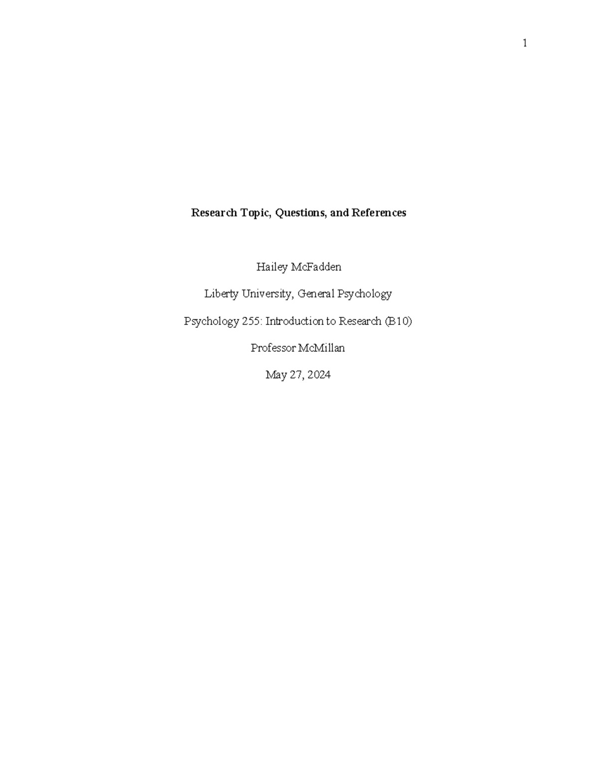 Psychology 255: Research Topic, Questions & References for Essay - Studocu