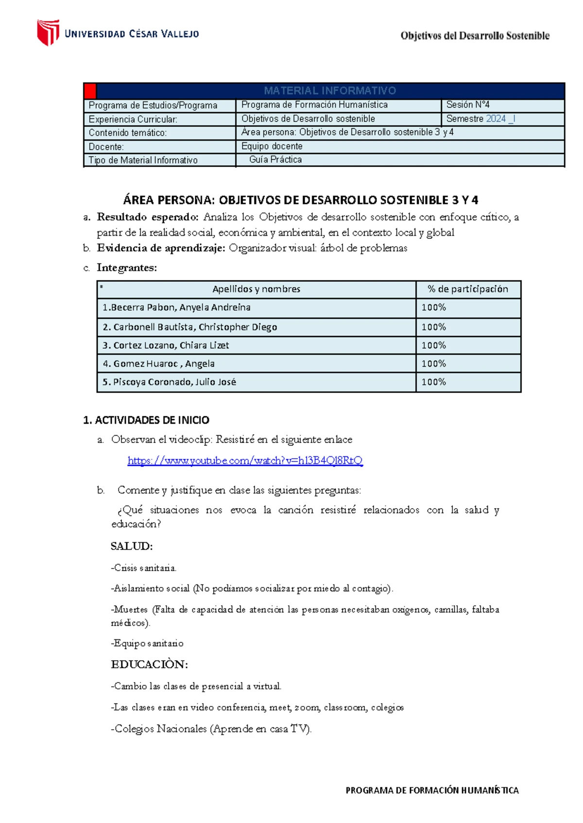 Guía Práctica N° 10: ODS 2 y Acción por el Clima - Semestre 2024_I - Studocu