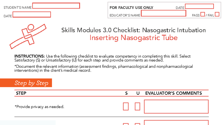 ATI Skills Module 3.0: Nasogastric Tube Insertion Checklist - Studocu