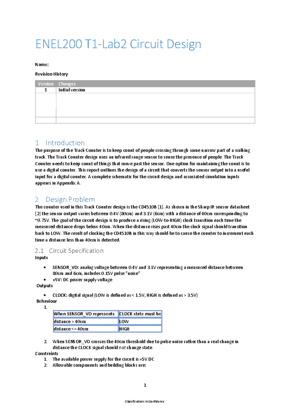 ENEL200 Circuit Design Lab 2 Report: Track Counter Overview - Studocu