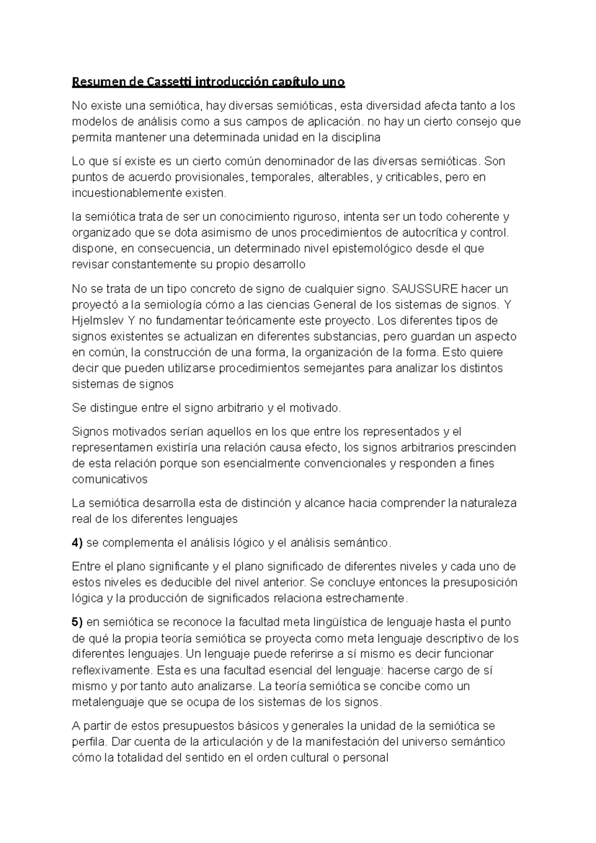 Resumen del Capítulo 1 de Casetti: Diversidad en Semióticas - Studocu