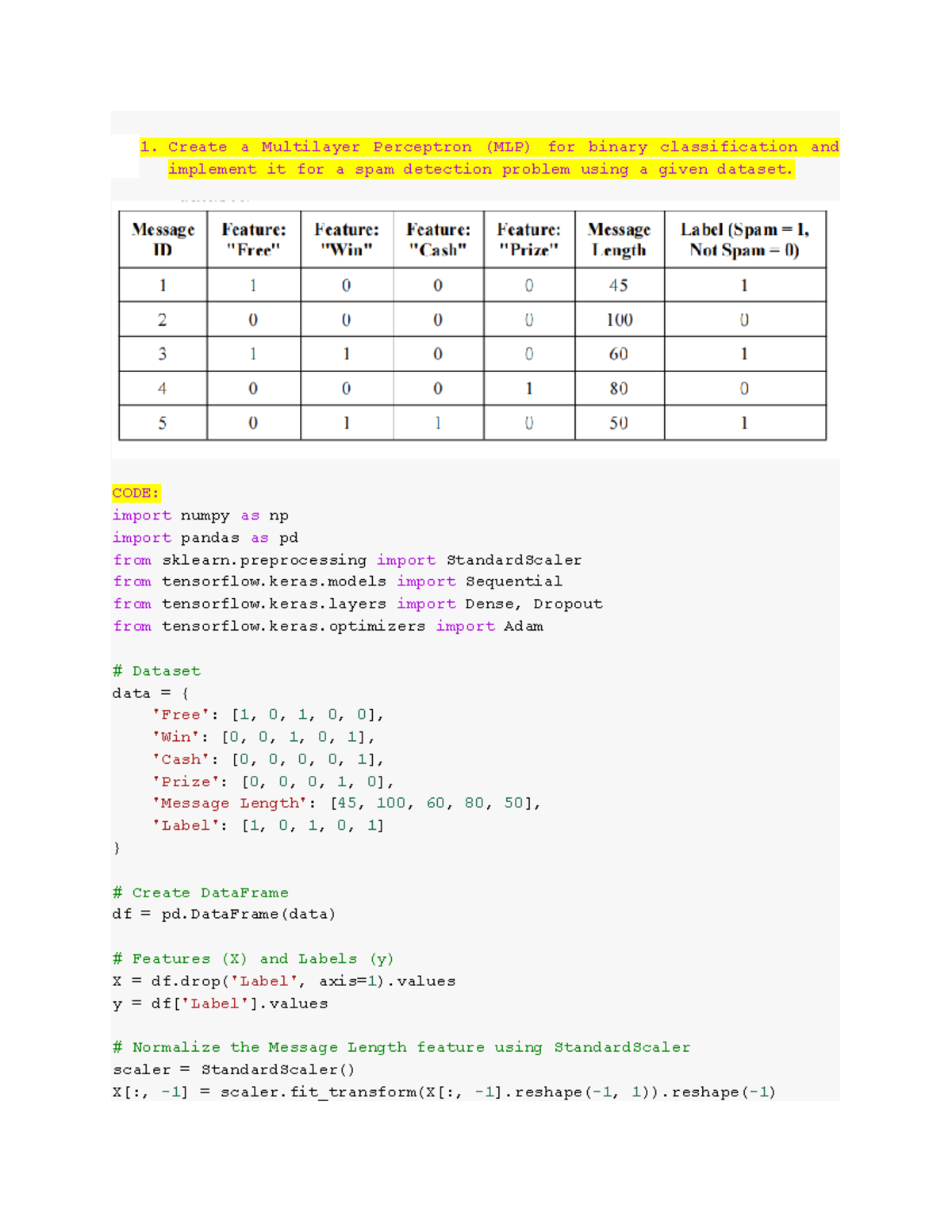 MLP for Binary Classification: Spam Detection Implementation - Studocu