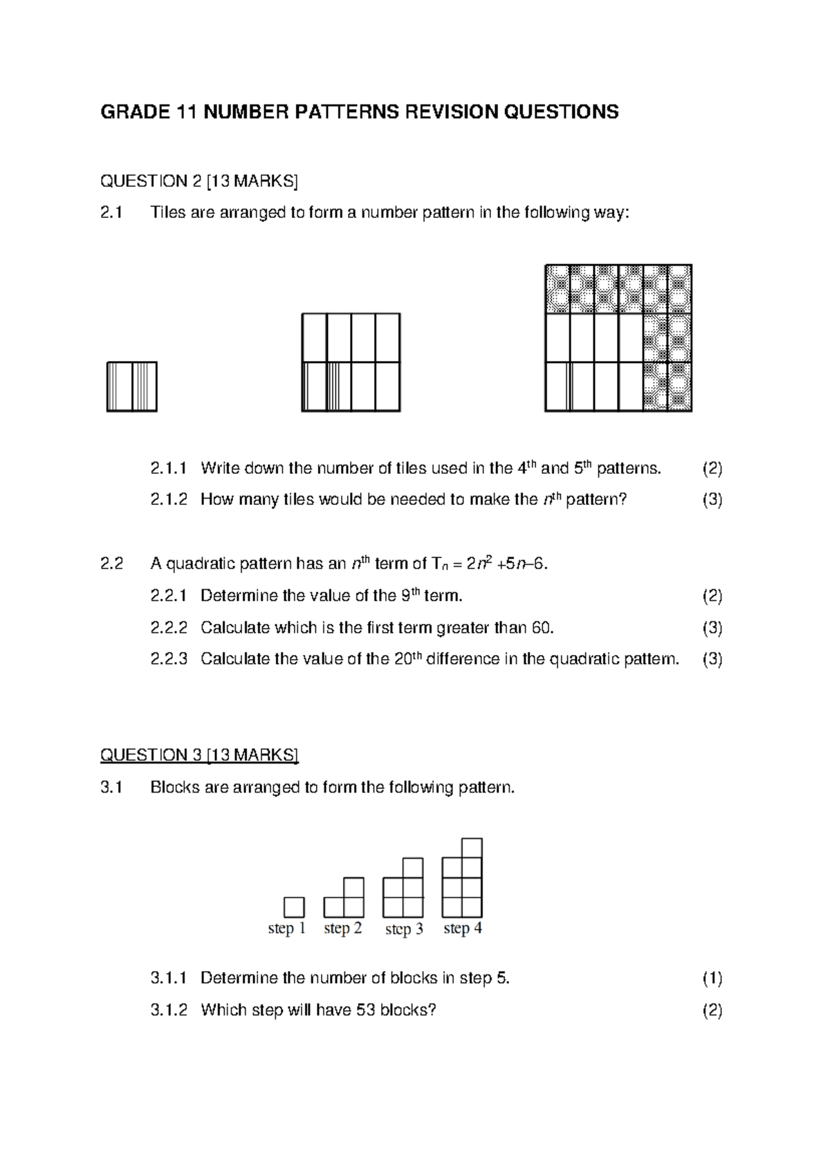 Gr 11 Number Patterns Revision Questions and Solutions - Studocu