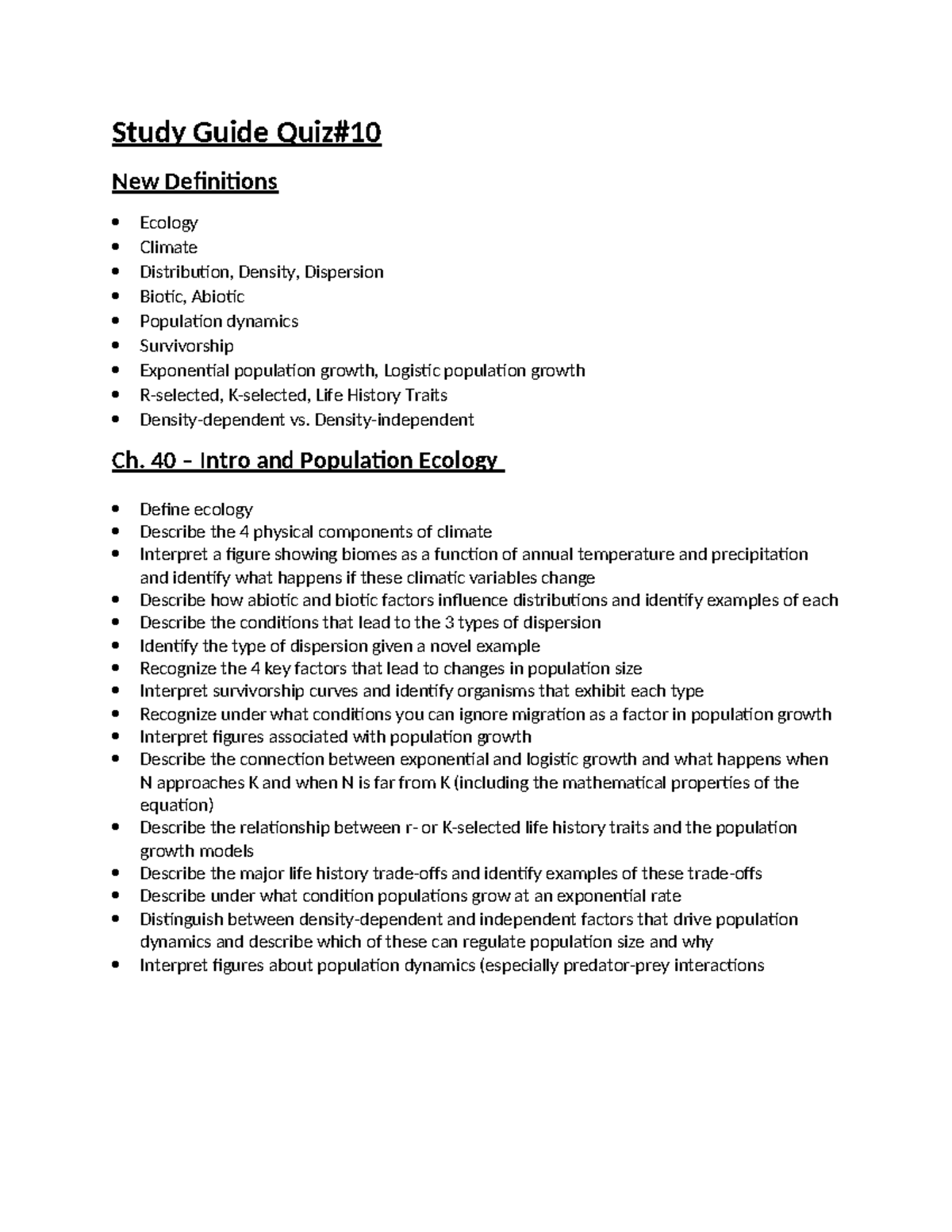 Study Guide for Quiz #10: Population Ecology Concepts & Definitions ...