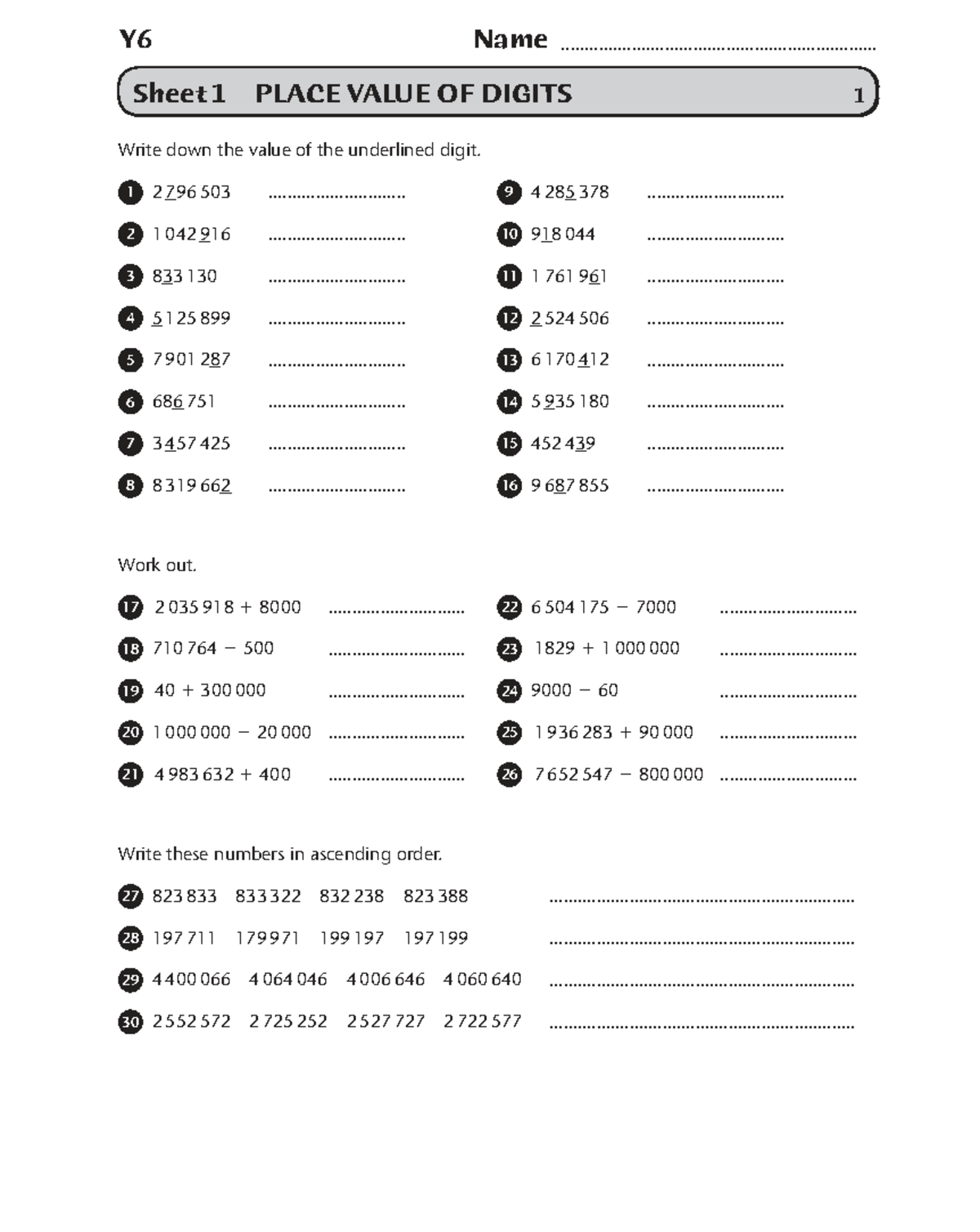 Year 6 Maths Homework Sheets: Place Value, Rounding & Operations - Studocu