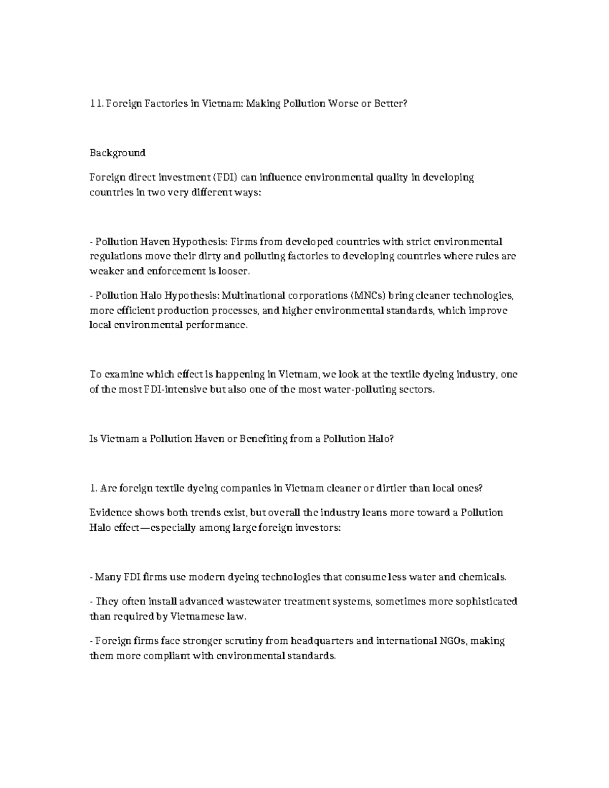 11. Foreign Factories in Vietnam: Pollution Haven or Halo? - Studocu