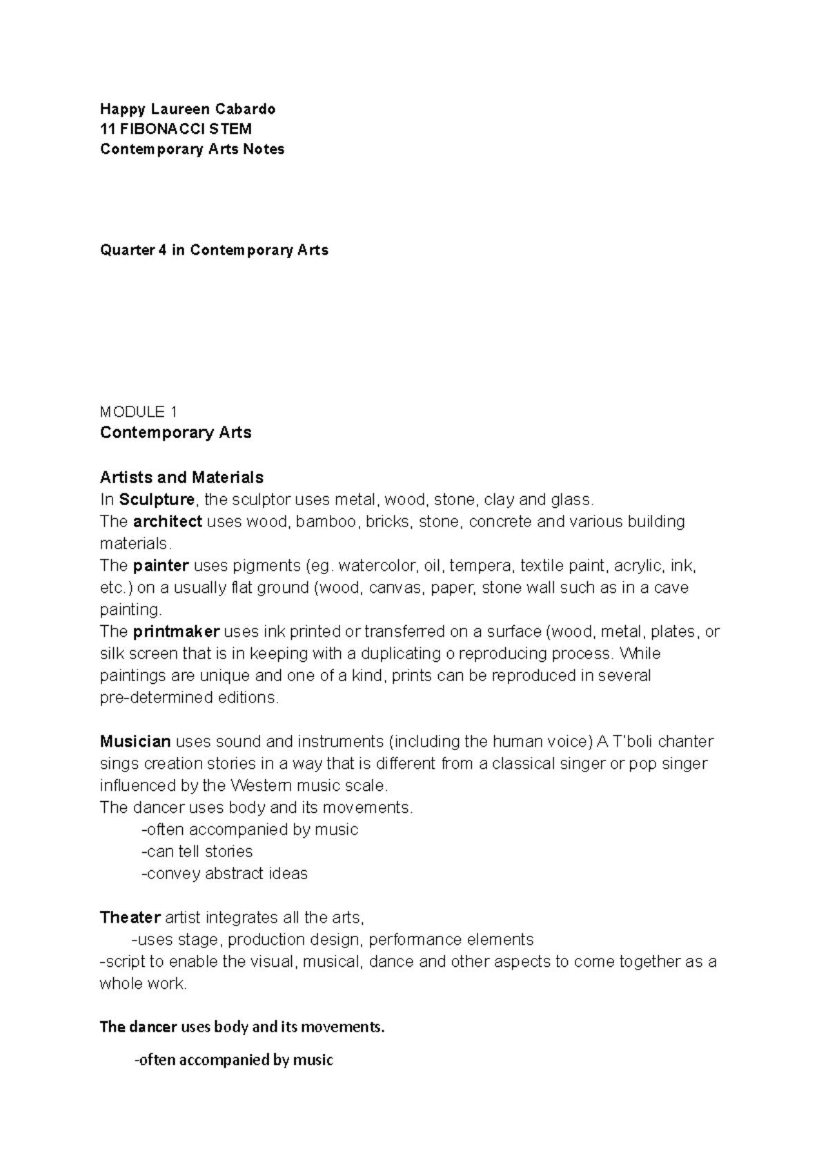 Contemporary Arts Notes (CPAR 11): Techniques & Materials in Sculpture ...