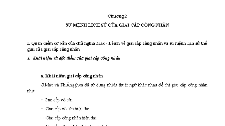 Chương 2: Sứ Mệnh Lịch Sử Của Giai Cấp Công Nhân - Tóm Tắt - Studocu