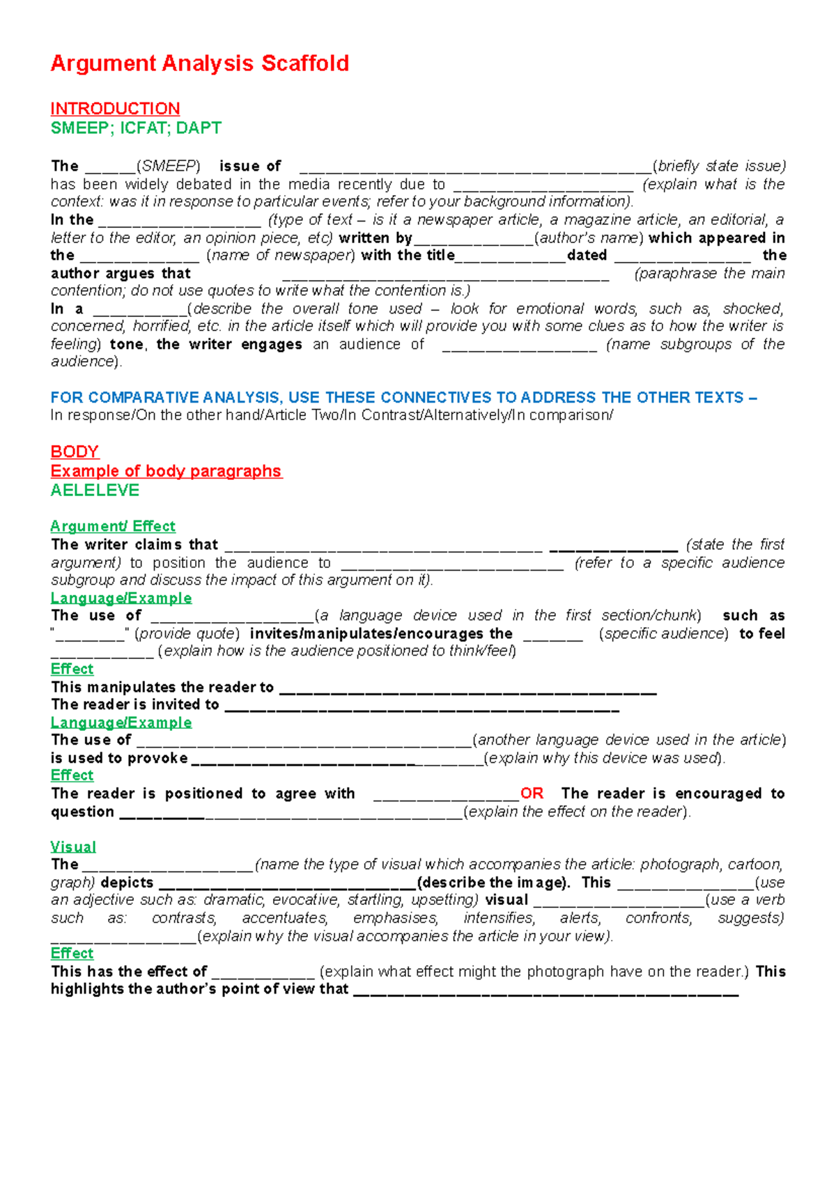 Printy Minty - WDGAEHDSFHSDGH - Argument Analysis Scaffold INTRODUCTION ...