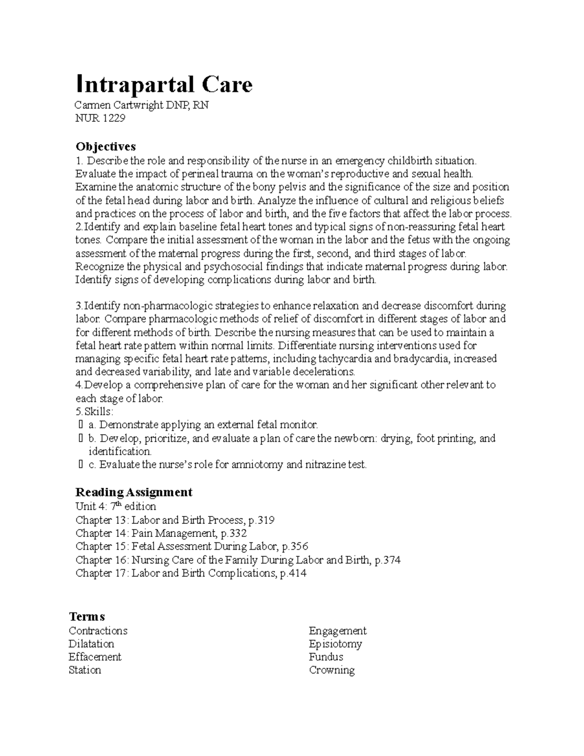 Intrapartal Care: Nursing Responsibilities & Fetal Monitoring - NUR ...