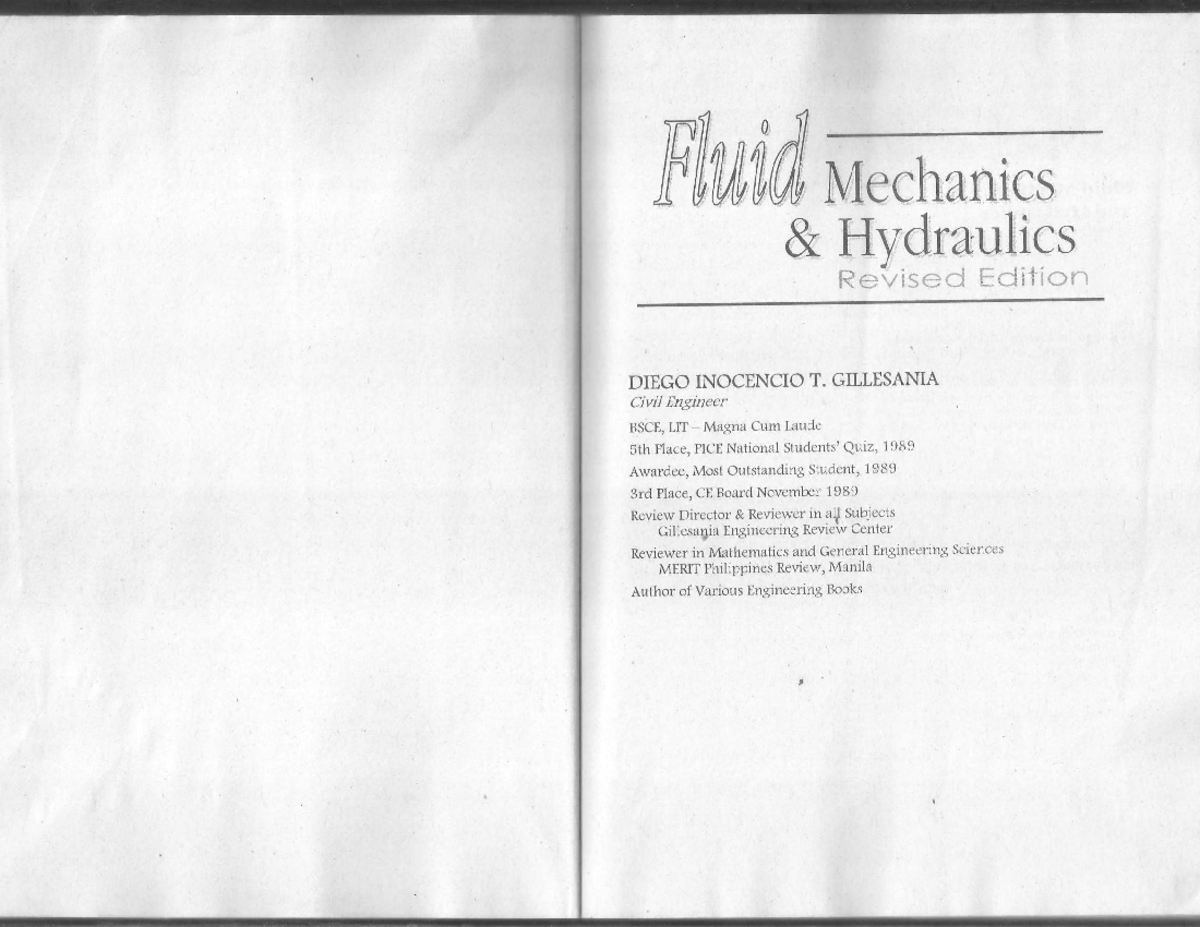 Fluid mechanics and hydraulics revised edition gillesania - Studocu