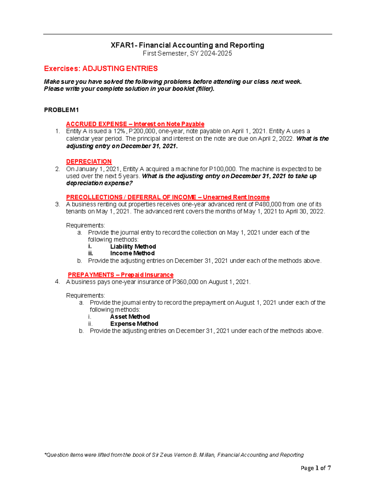 Exercises on adjusting entries for financial accounting (ACCT 101 ...