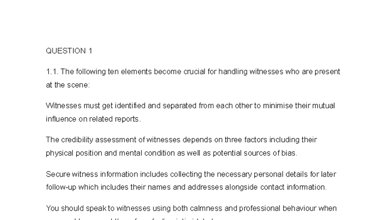 FOR2605 Assignment 1: Witness Handling and Evidence Collection ...