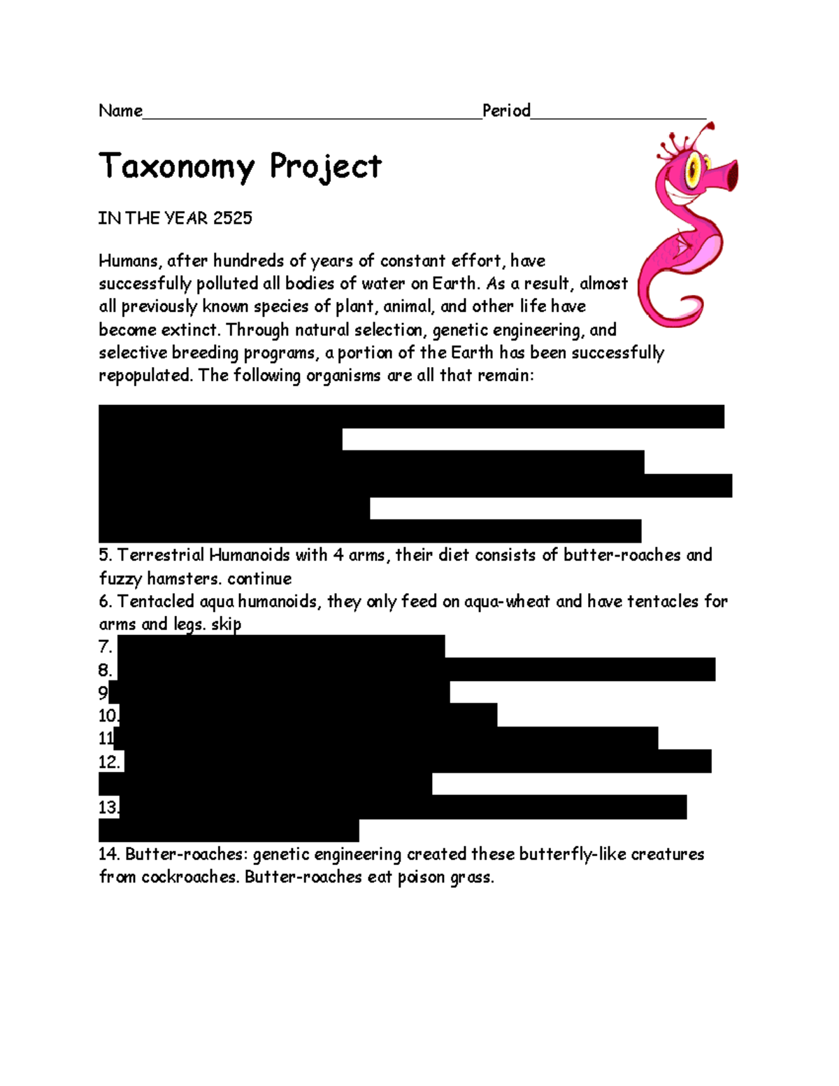 taxonomy project 2022 - Name_________________________________Period ...