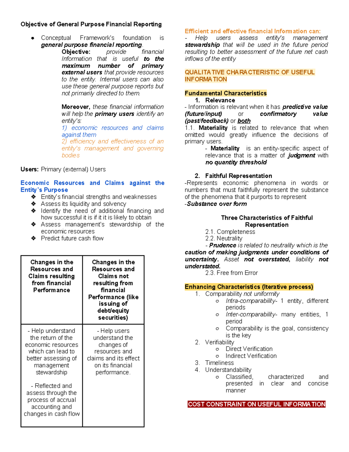 Conceptual Framework: Summary of General Purpose Financial Reporting ...
