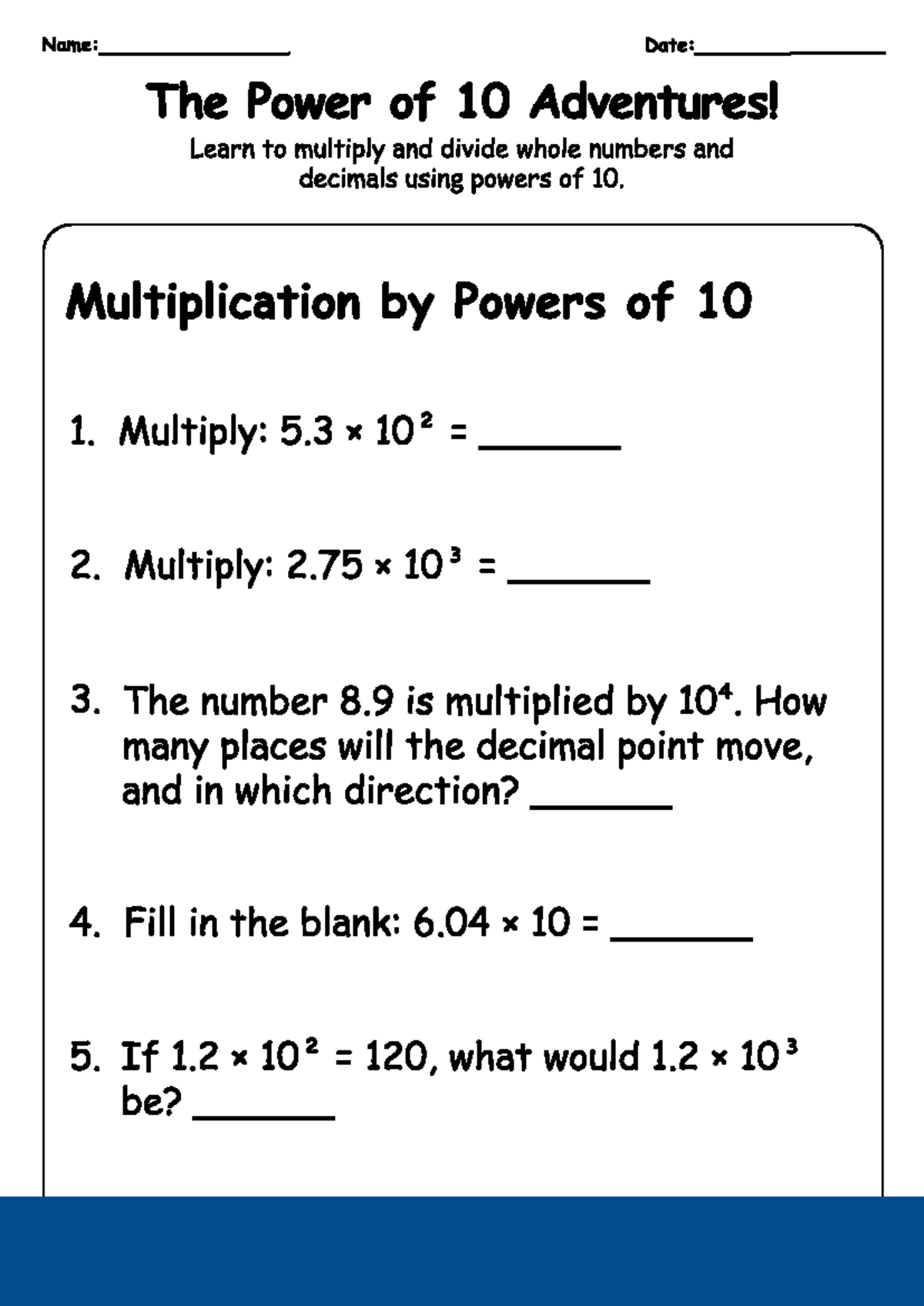Understanding Multiplication and Division by Powers of 10 - 5th Grade ...