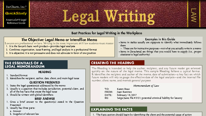 Legal Writing Best Practices: Legal Memo Guide (BarCharts) - Studocu