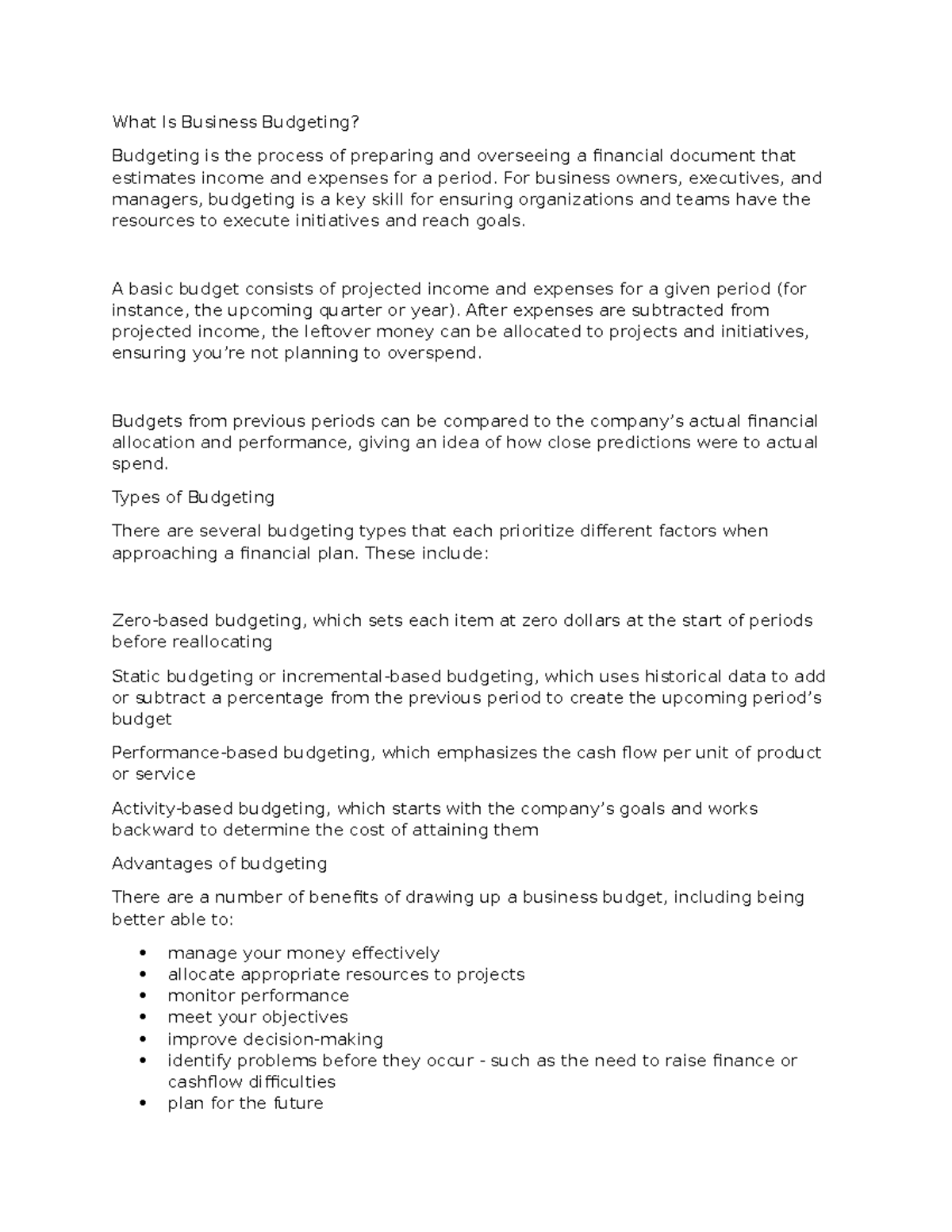 What Is Business Budgeting? - What Is Business Budgeting? Budgeting is ...