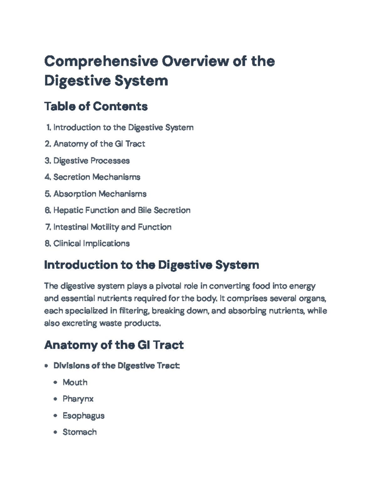 Comprehensive Overview of the Digestive System (Biology 101 ...