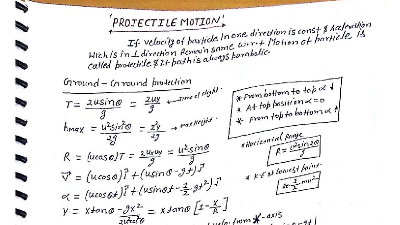 Kinematics of Projectile Motion: Key Concepts and Equations (1.1) - Studocu