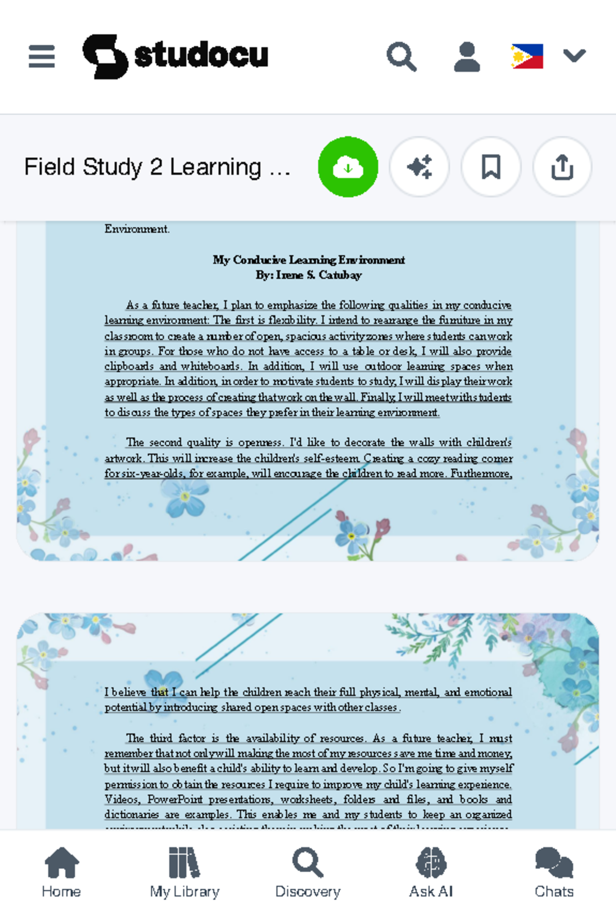 Field Study 2 - Learning Episode 5: Creating a Conducive Learning Environment - Studocu