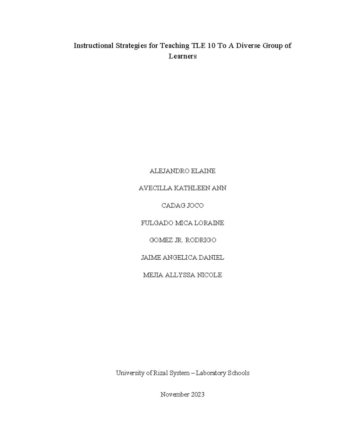Instructional Strategies for TLE 10: An Action Research Study - Studocu