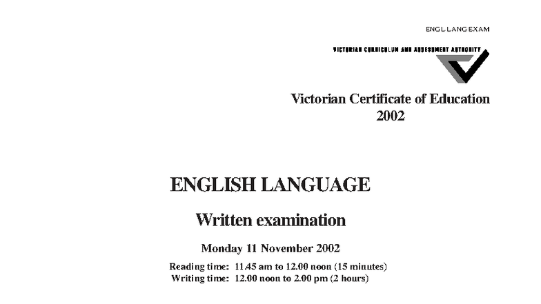 2002 VCE ENGLISH LANGUAGE Exam Practice Questions and Guidelines - Studocu