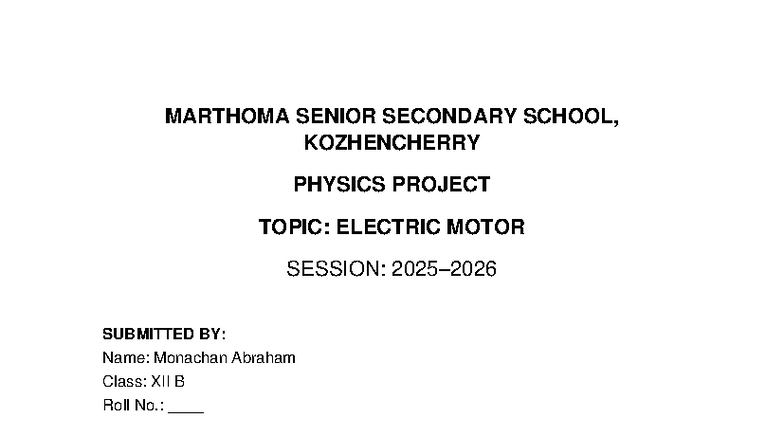 PHYSICS PROJECT: ELECTRIC MOTOR (CLASS XII B) - Studocu