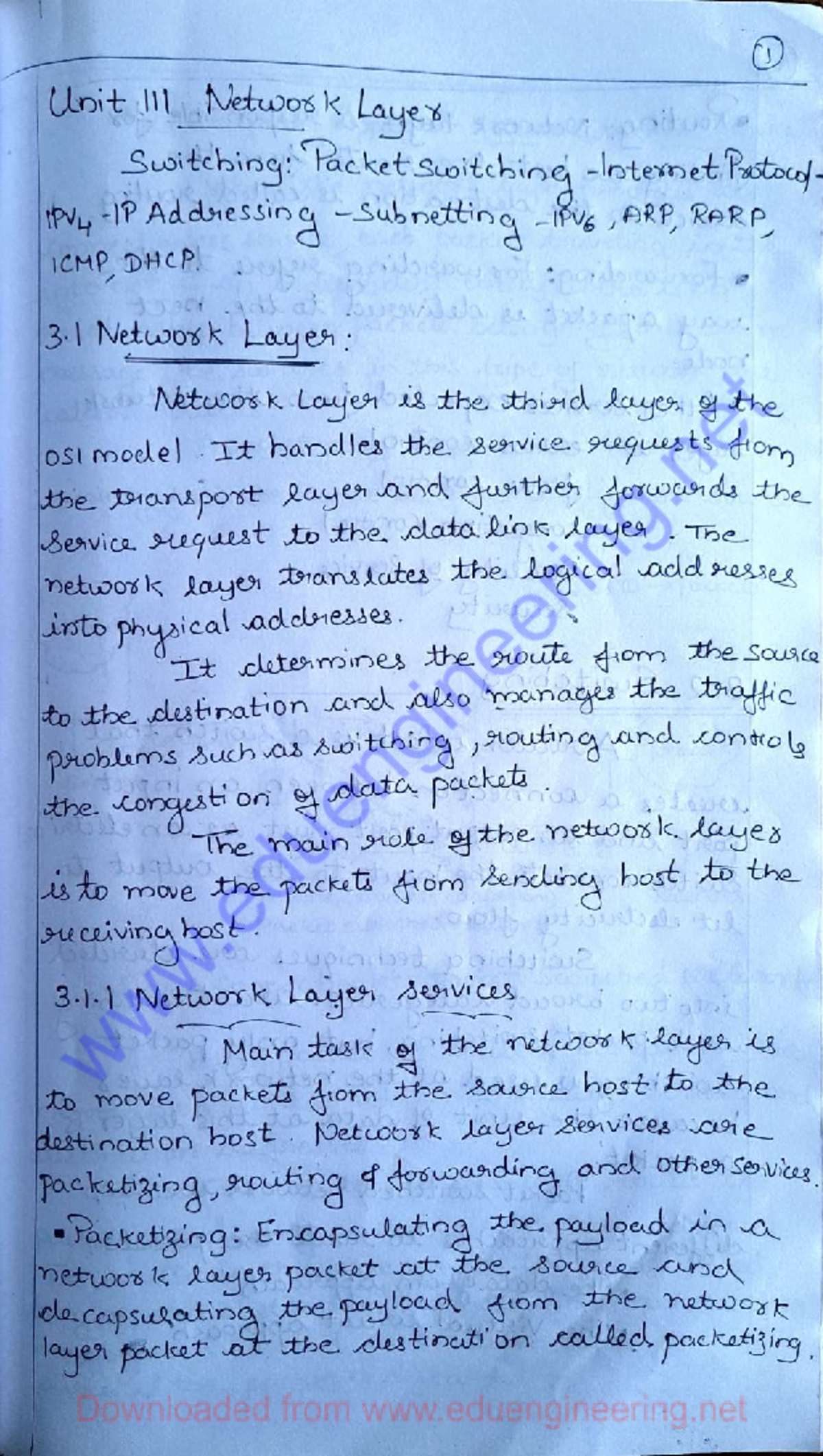 CN UNIT 3: Network Layer Switching, Packet Switching, and IP Protocols - Studocu