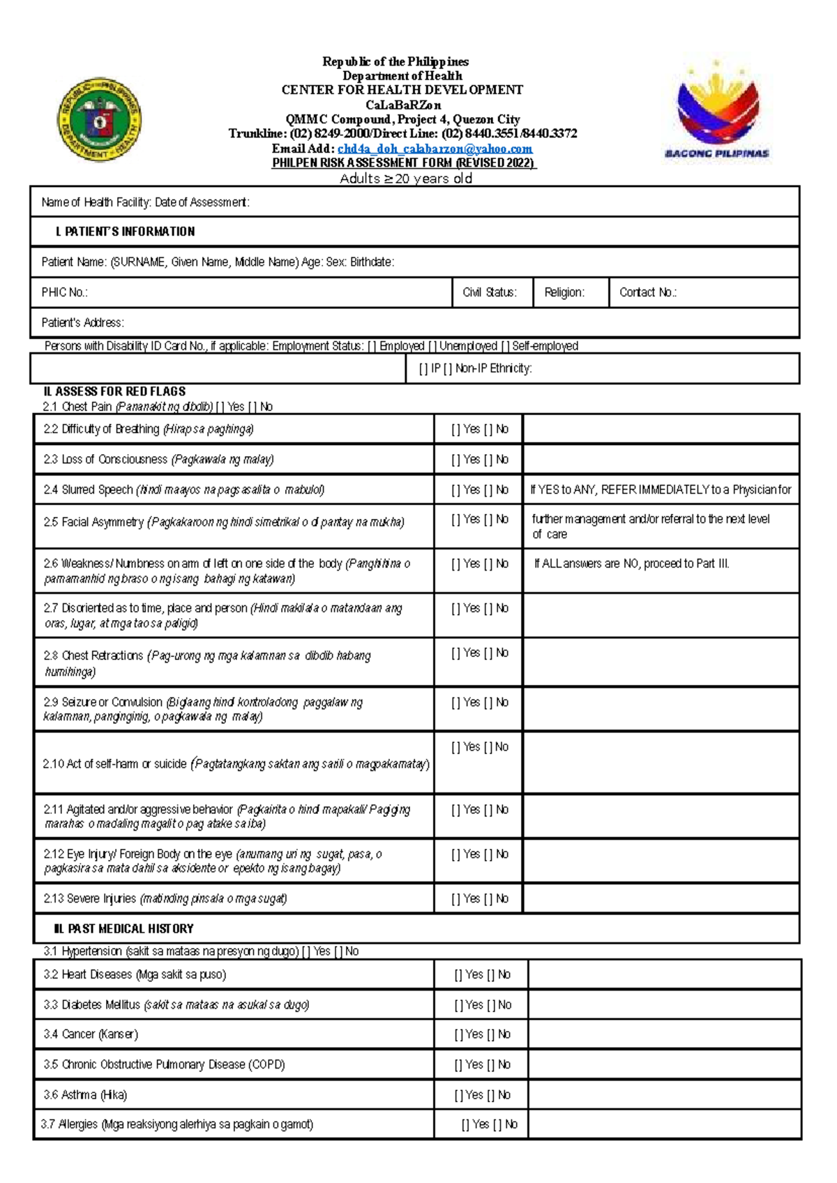 Phil PEN Plus Risk Assessment Form (Revised 2022) - Studocu